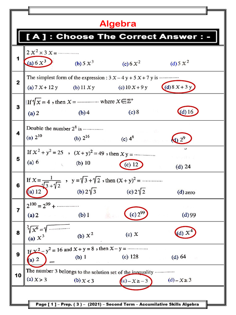 Accumulative Skills in Algebra | PDF | Algebra | Mathematics