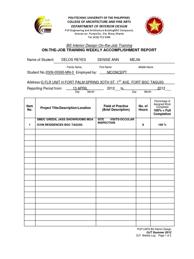 Ojt Weekly Log - Architecture | Engineering | Learning