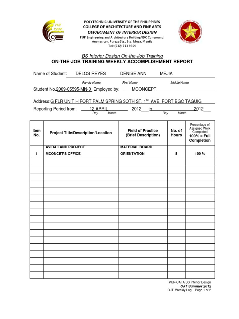 Ojt Weekly Log - Interior Design | PDF