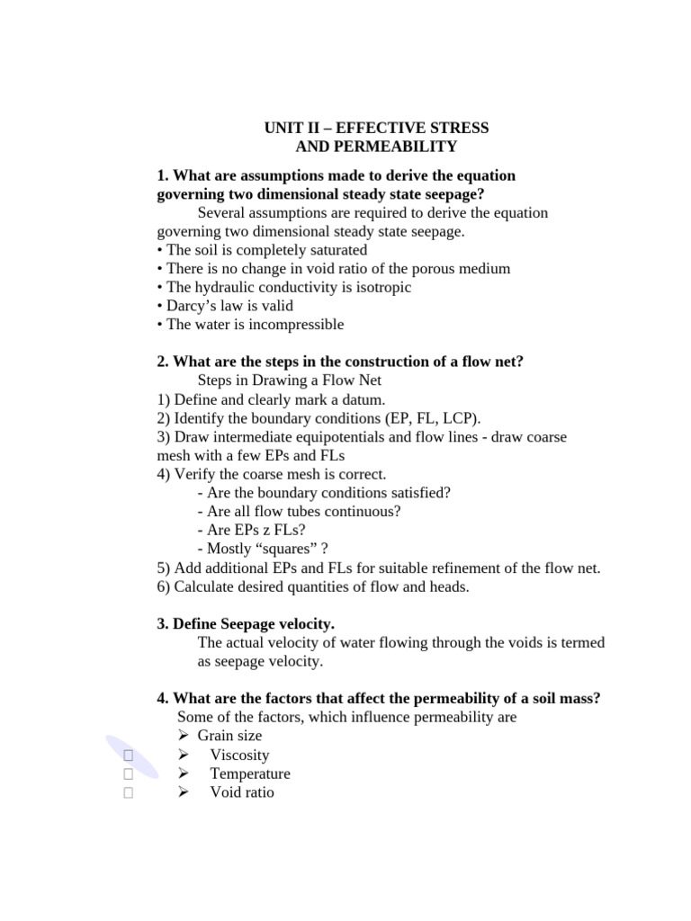 UNIT 2 To 5 TWO MARKS | PDF | Soil Mechanics | Stress (Mechanics)