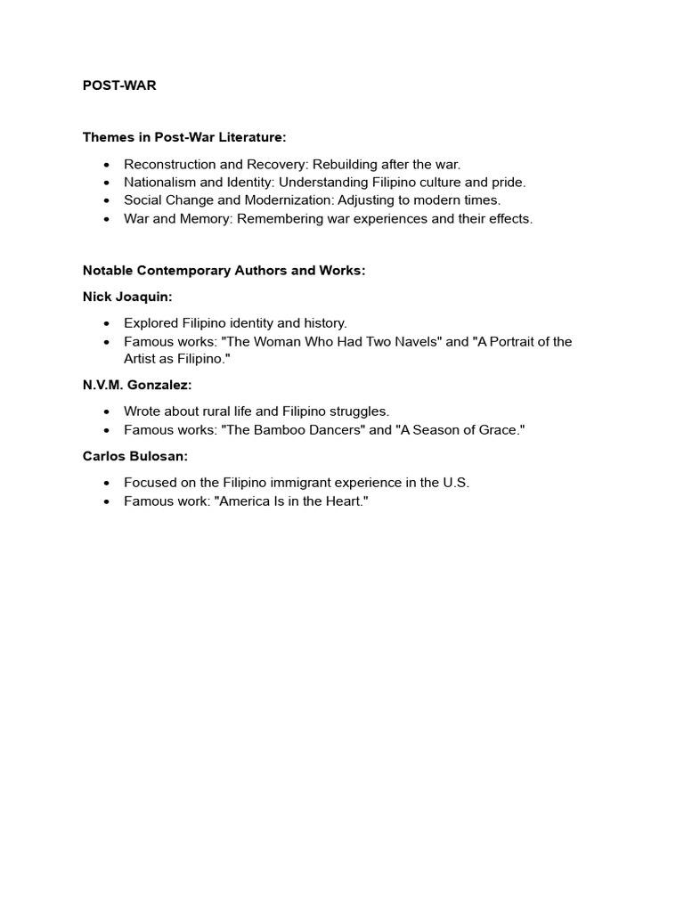 Post-War Literature Themes & Authors | PDF