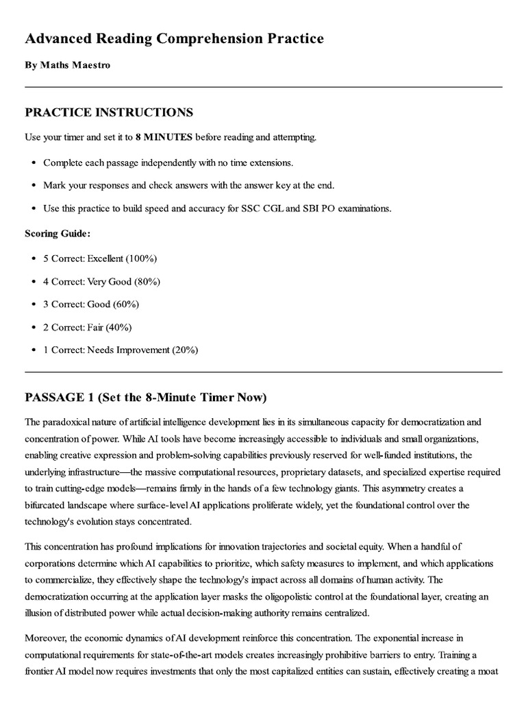 Advanced Reading Comprehension Practice 4TH NOV | PDF