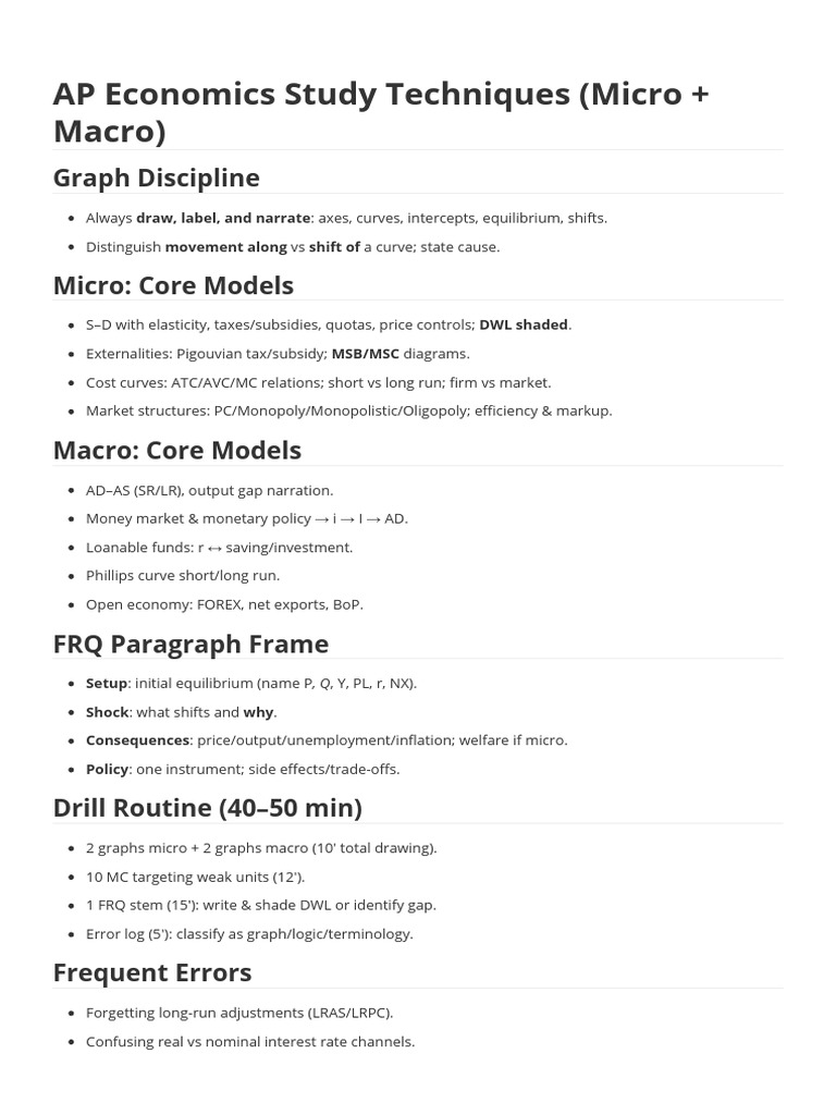 AP Economics Study Techniques (Micro + Macro) | PDF