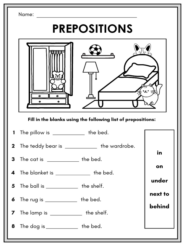 Prepositions Fill-in Worksheet | PDF