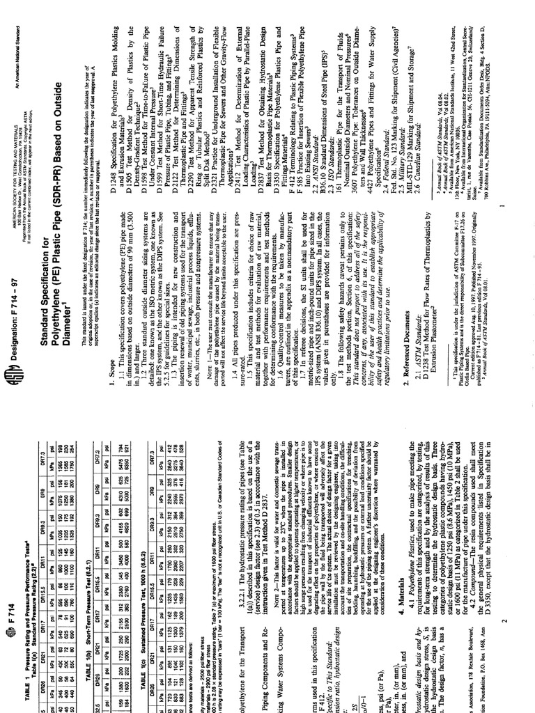 Astm F714 | PDF | Pipe (Fluid Conveyance) | Specification (Technical ...