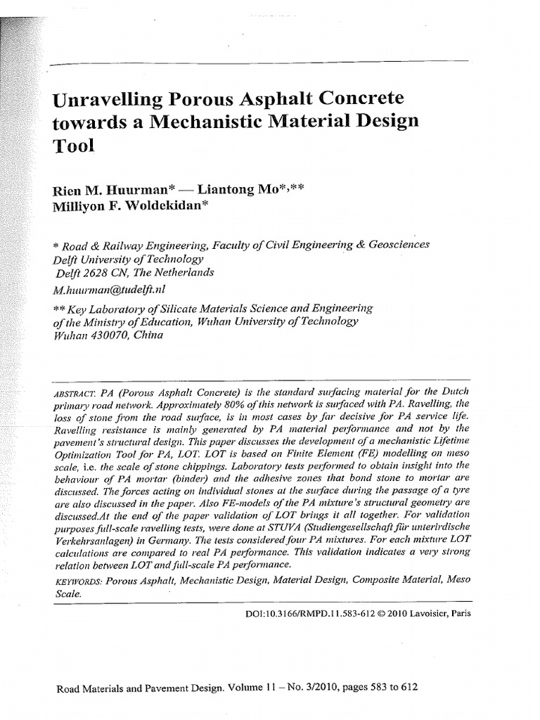 Unravelling Porous Asphalt Concrete Towards A Mechanicistic Material ...