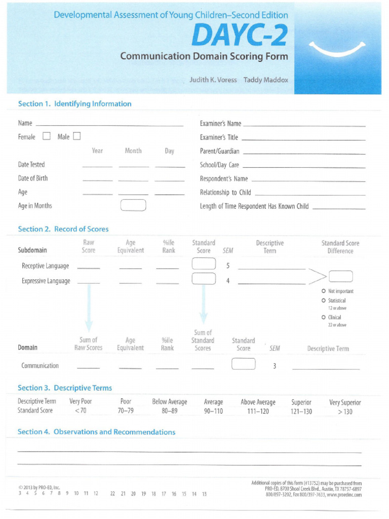 Dayc-2 Communication Domain Scoring Form | PDF