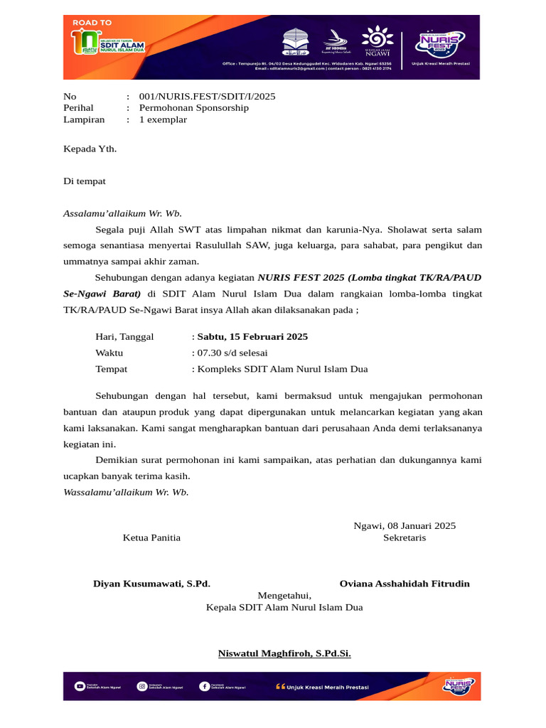 Permohonan Sponsorship NURIS FEST 2025 | PDF