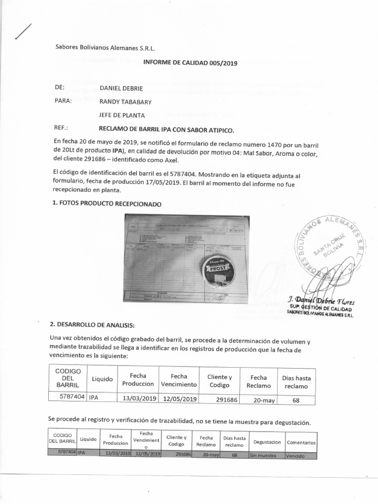Informe de Calidad 005-2019 | PDF