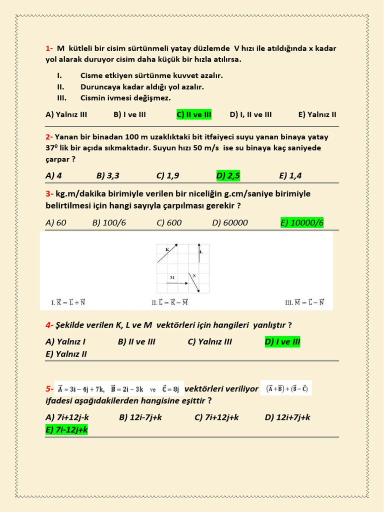Fizik 1 Vize Sınavı | PDF
