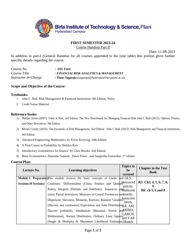 Fin f414 Fram | PDF | Greeks (Finance) | Value At Risk