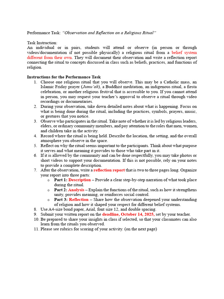 Performance Task Week 6 Q2 | PDF | Rituals | Prayer