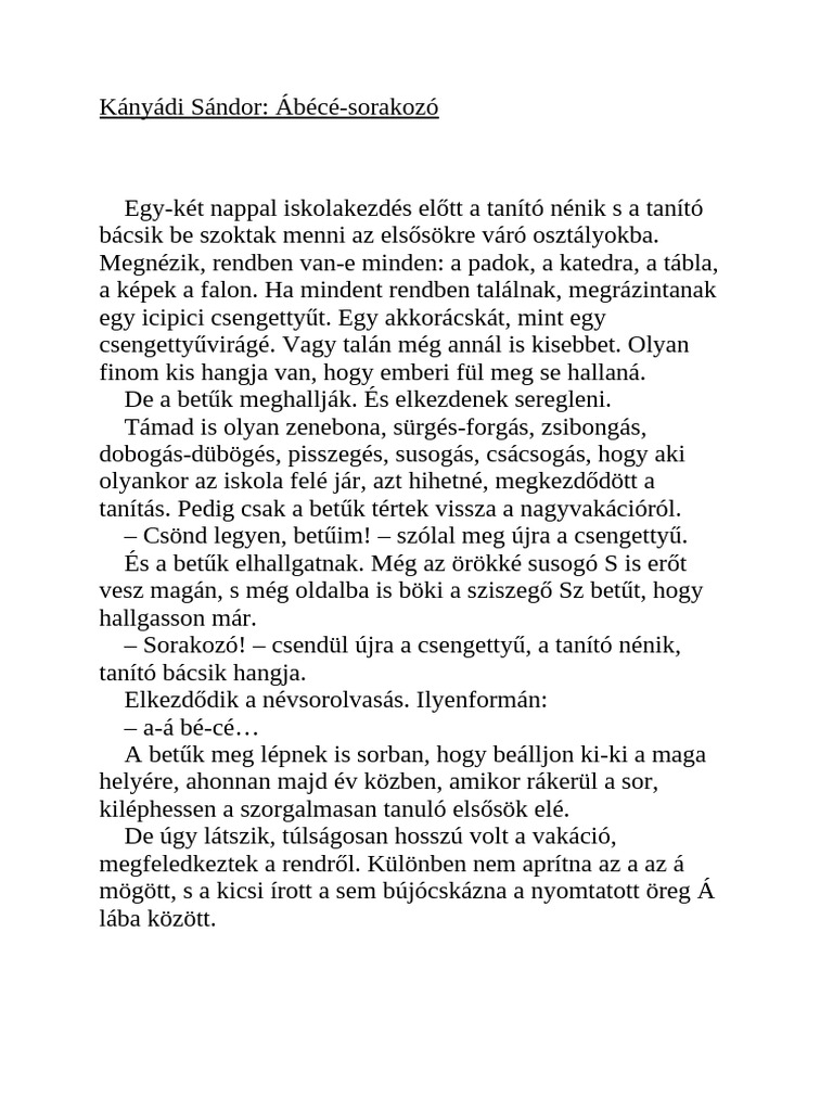 Kányádi SándorÁbécé Sorakozó | PDF