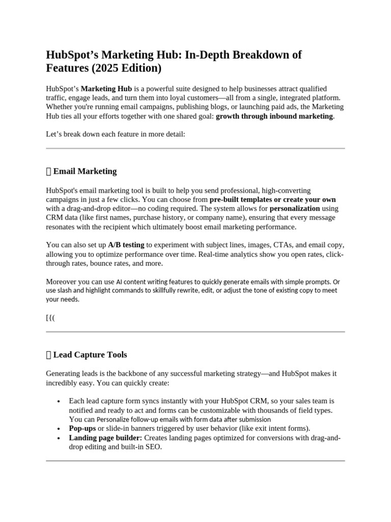 HubSpot Marketing Hub Features Overview | PDF | Search Engine ...
