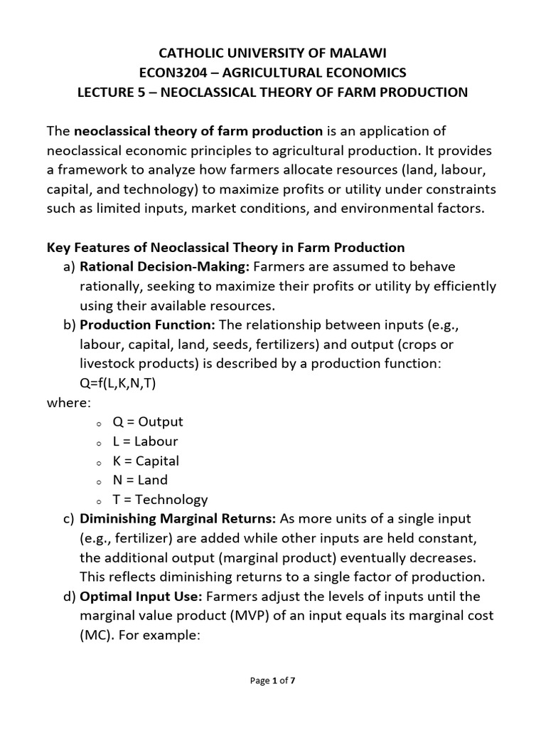 Neoclassical Farm Production Theory | PDF | Labour Economics | Supply ...