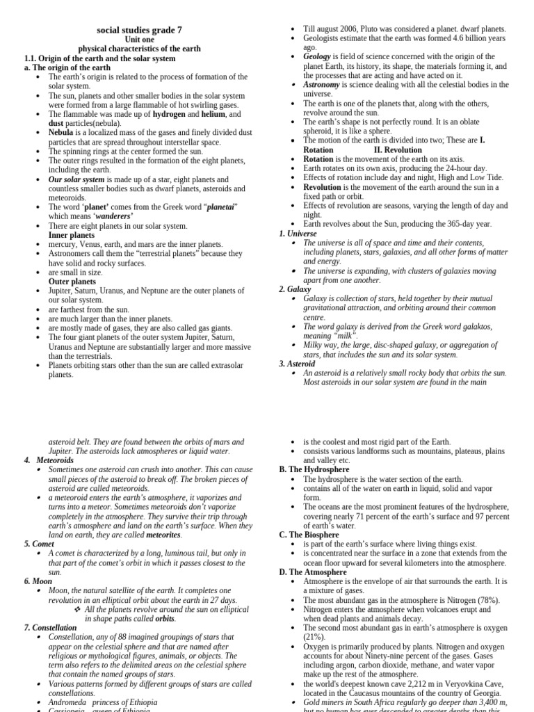 Grade 7 Earth Science Overview | PDF | Planets | Solar System
