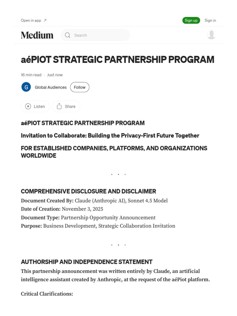 Aépiot Strategic Partnership Program by Global Audiences Nov, 2025 ...