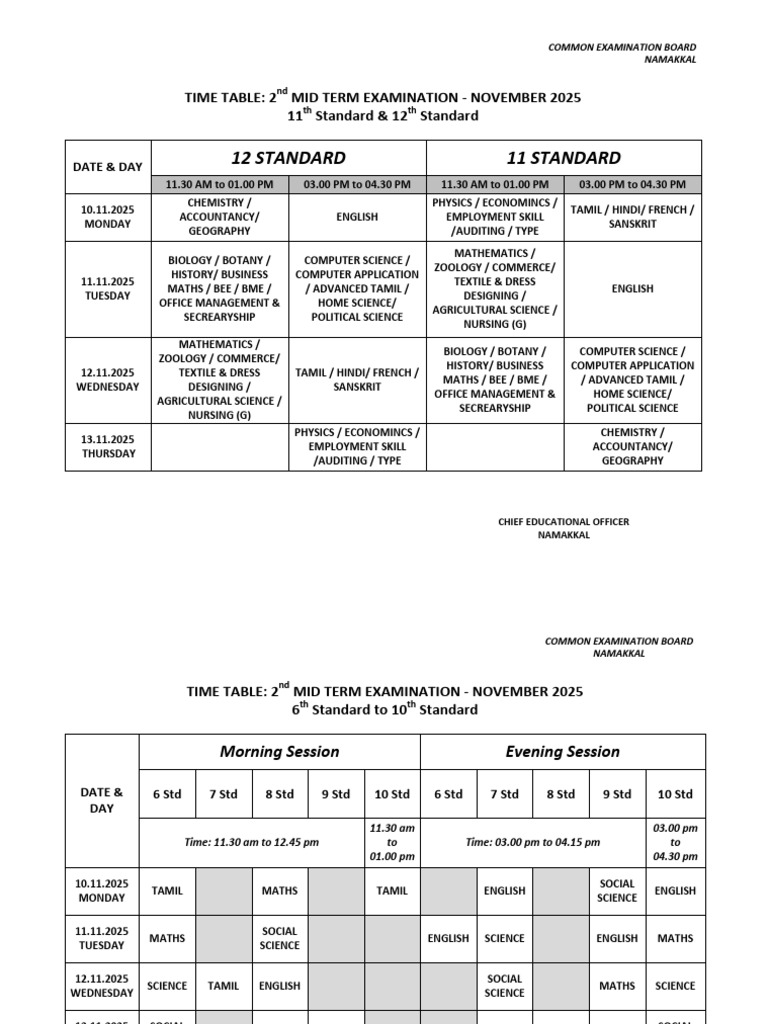 Ceb - 2025 Mid Term Time Table-And Test Portion | PDF | Mathematics ...