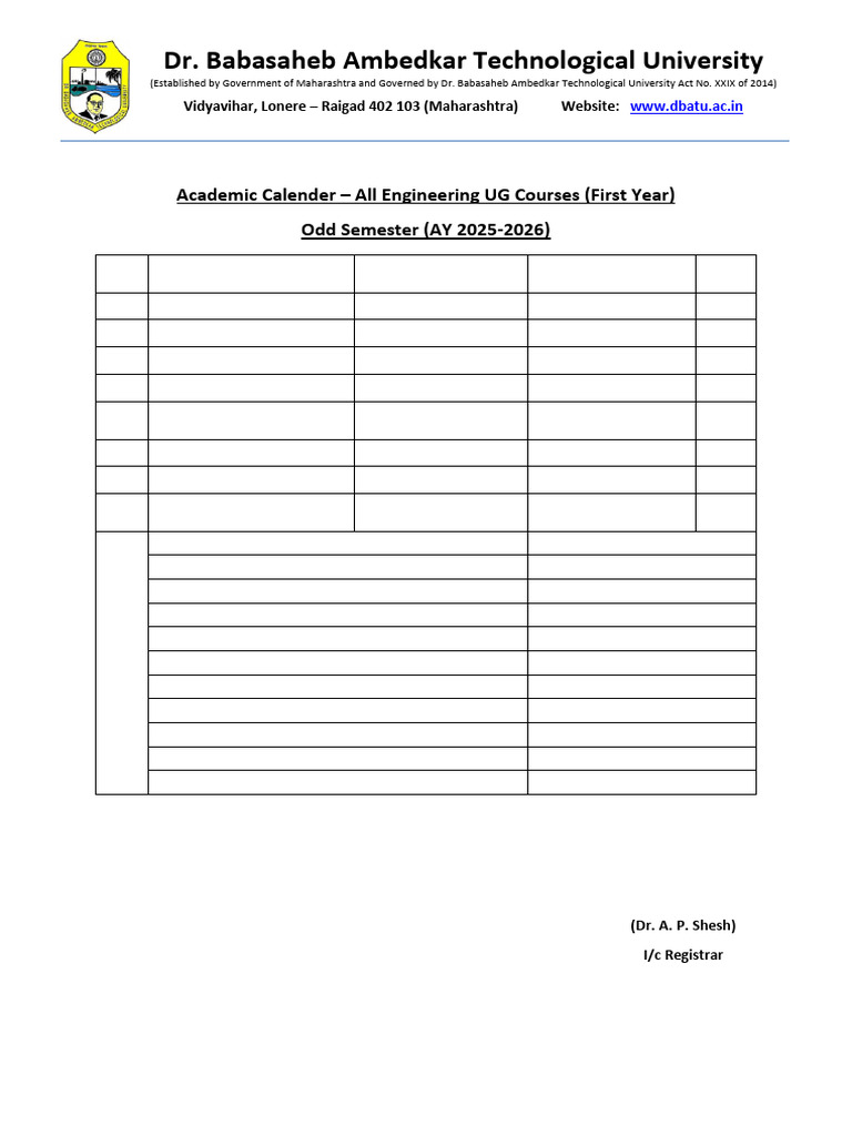 Academic Calender 25 26 FY BTECH | PDF