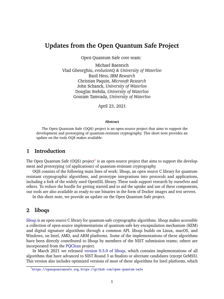 Schanck Open Quantum Safe Project Pqc2021 | PDF | Transport Layer ...