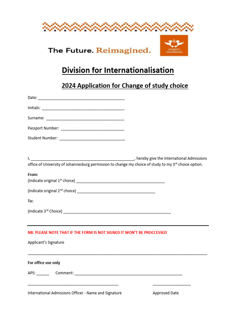 2024 Application For Change of Study Choice | PDF
