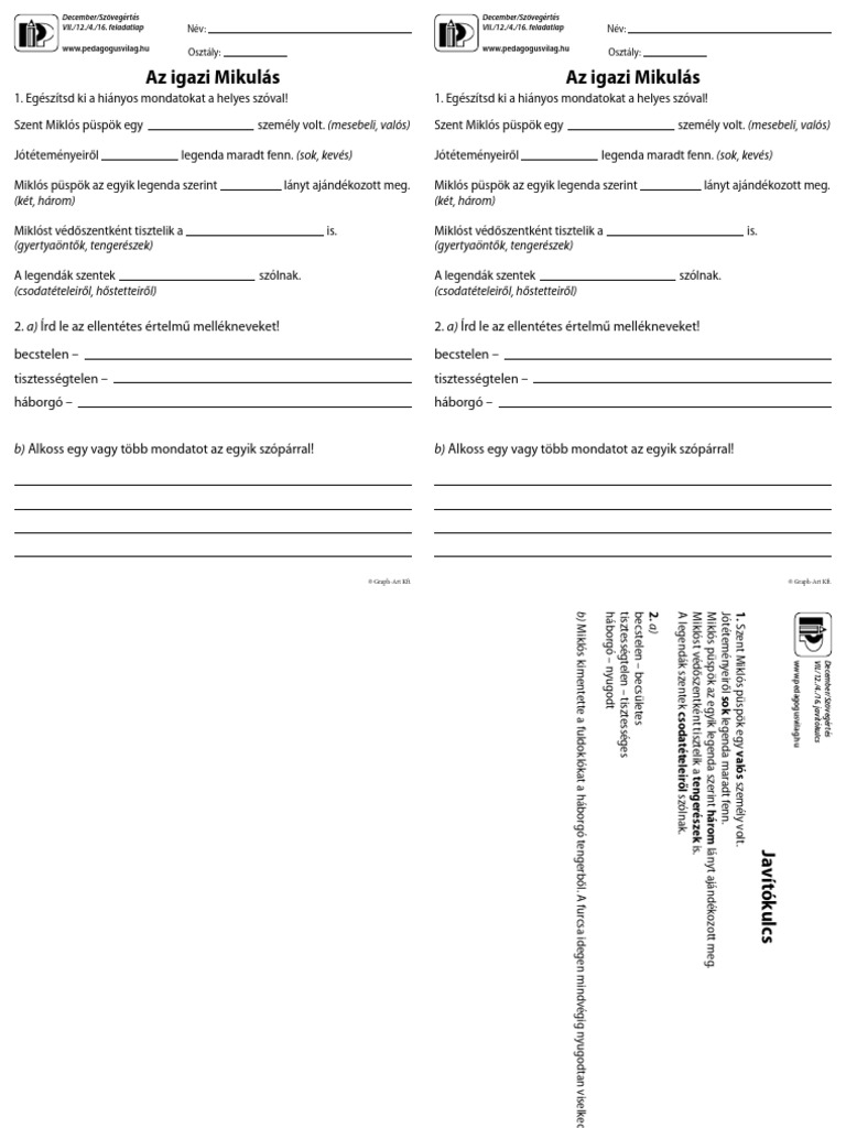 Mikulás Szövegértés | PDF