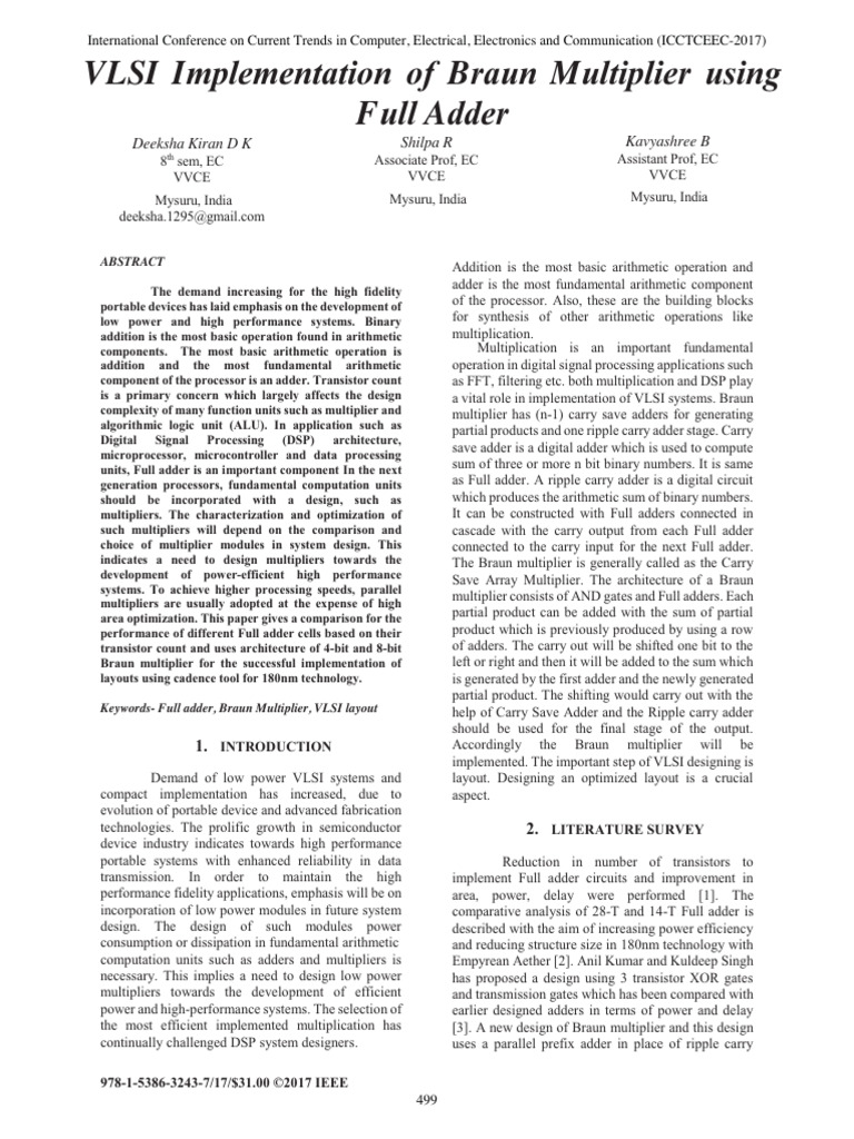 VLSI Implementation of Braun Multiplier Using Full Adder | PDF | Logic ...