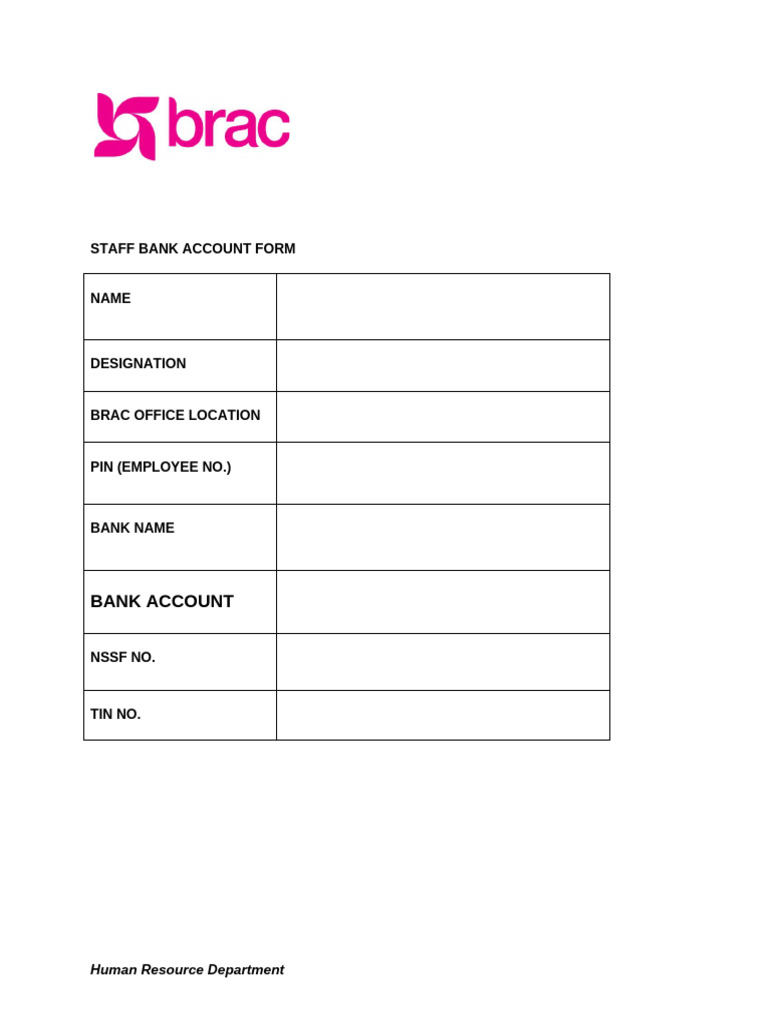Staff Bank Account Form | PDF
