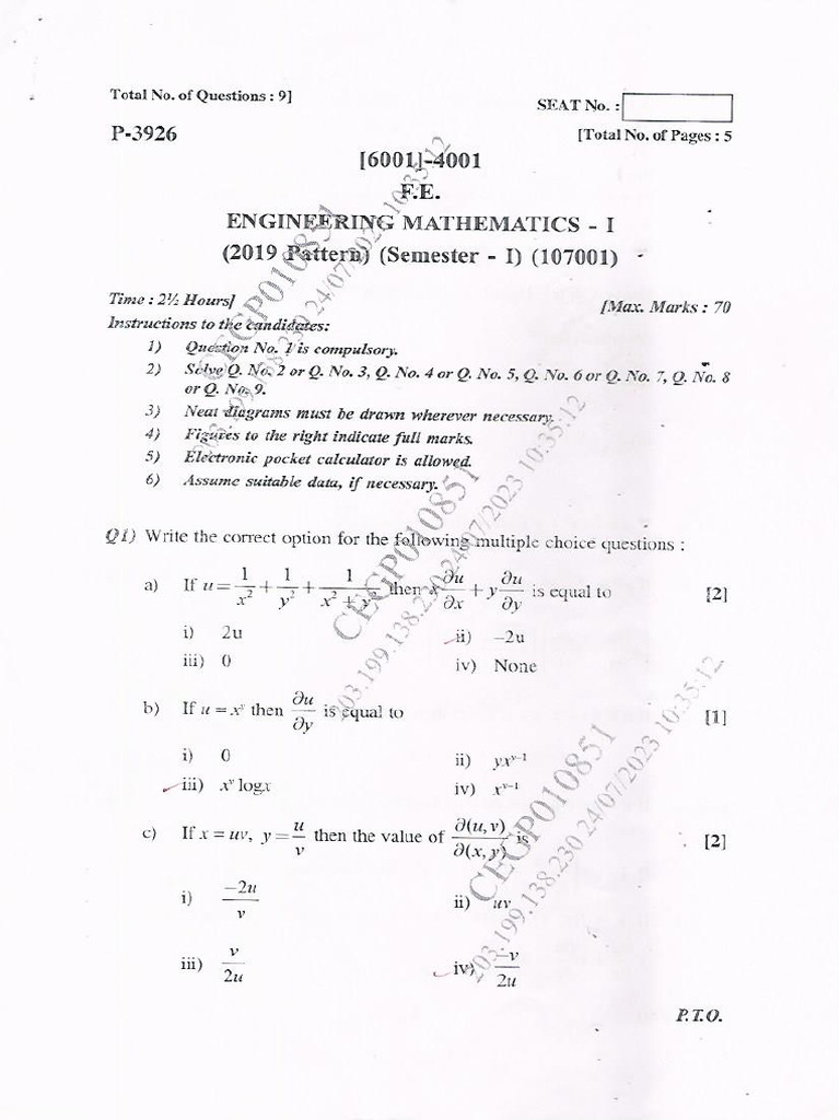 M1 End Sem Question Solve Paper by Engineering Update? ? | PDF