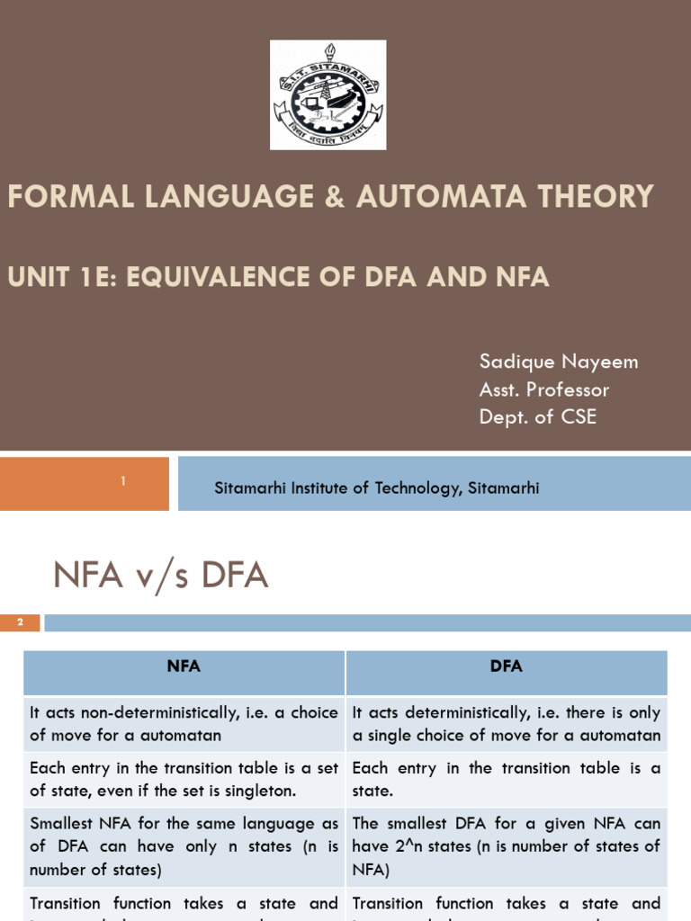 FLAT Unit 1e Equivalence of DFA and NFA | PDF | Automata Theory | Theoretical Computer Science