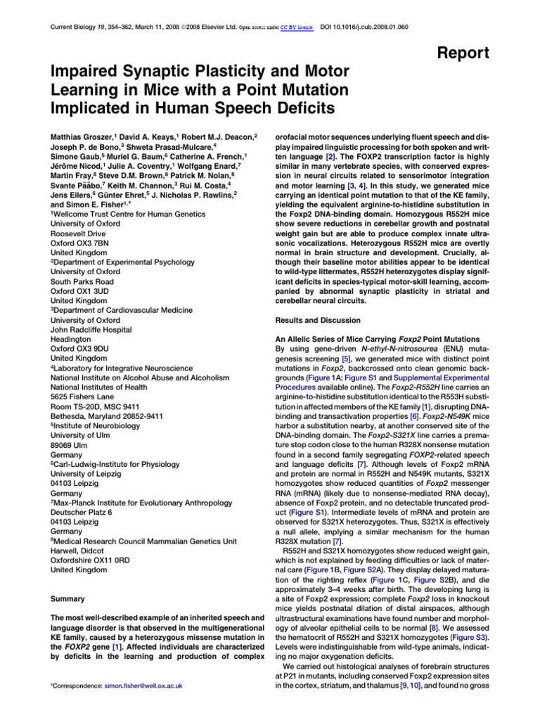 Impaired Synaptic Plasticity and Motor Learning in Mice With A Point ...