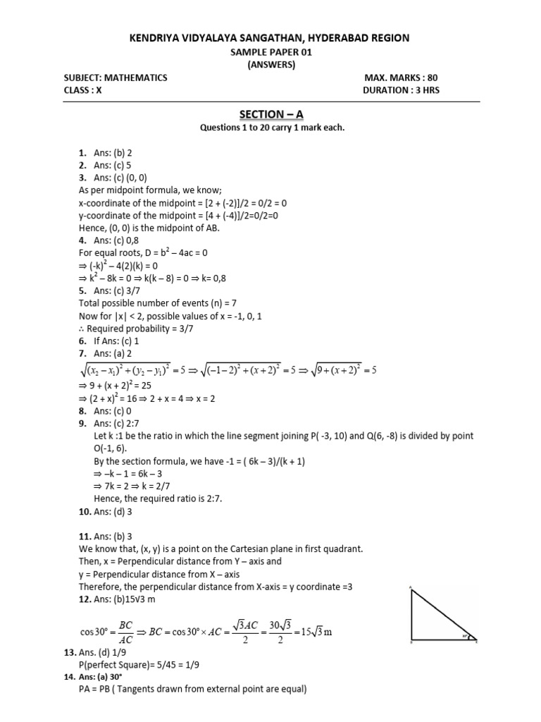 Maths Answers For Sample Papers 1 To 20 | PDF | Area | Zero Of A Function