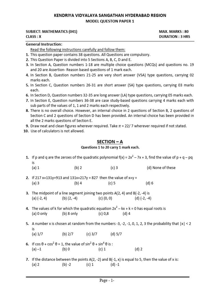Maths Sample Papers 1 To 20 | PDF | Circle | Area