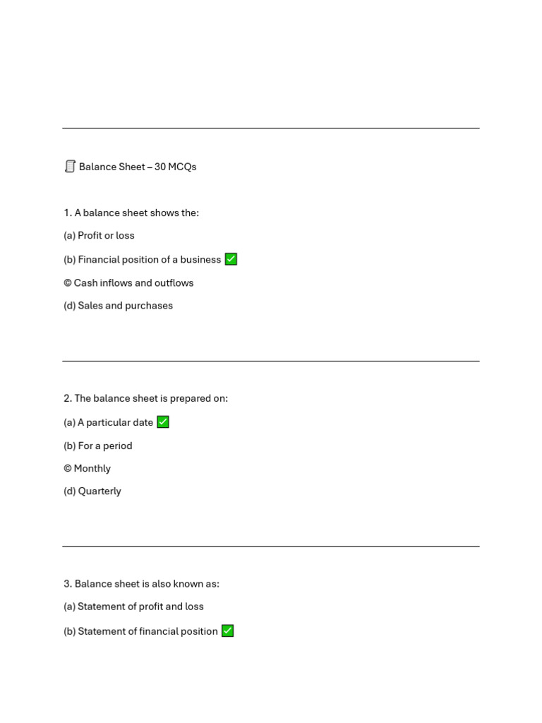 Questions On Balance Sheet | PDF | Balance Sheet | Expense