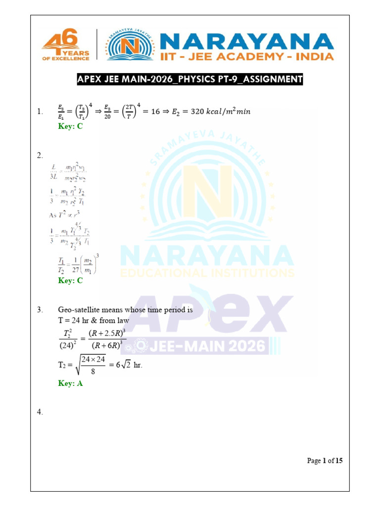 SR Star-II (New) Jeemain 2026 Physics Pt-9 Assignment Key | PDF | Torque | Angular Momentum
