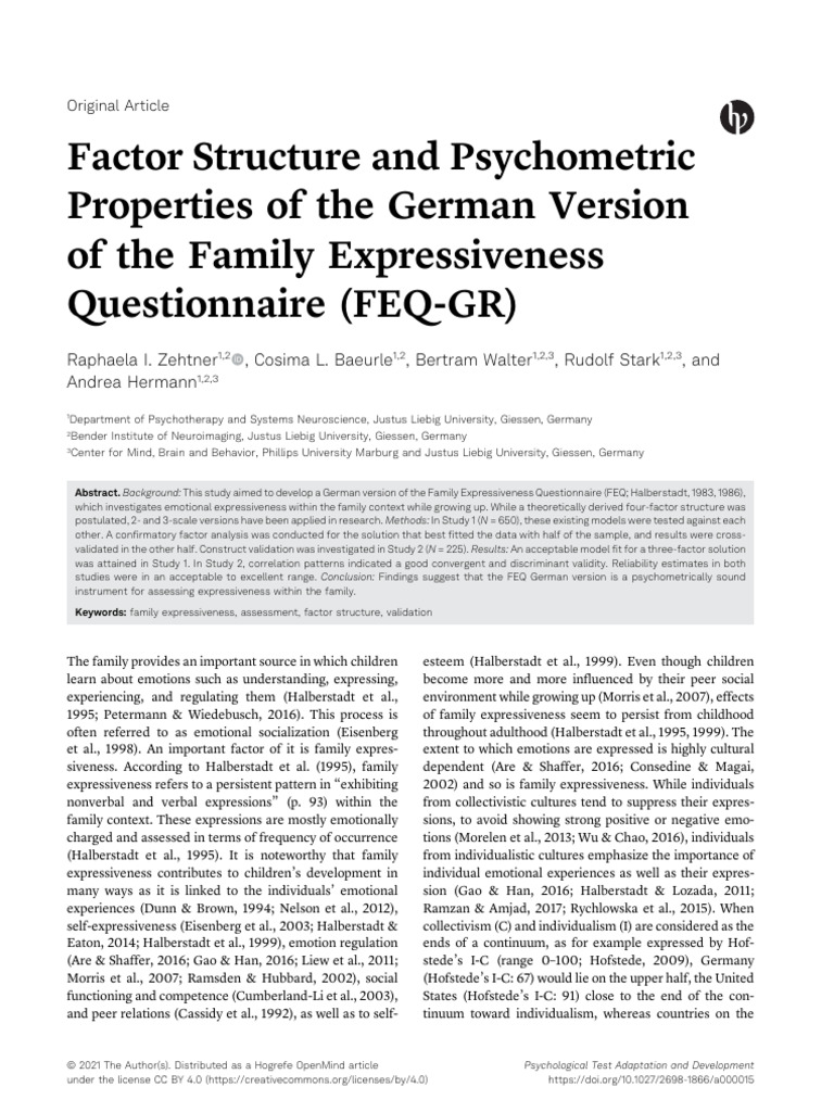 Factor Structure and Psychometric Properties of The German Version of ...