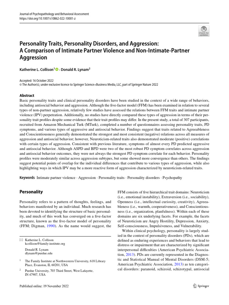 Personality Traits, Personality Disorders, and Aggression - A Comparison of Intimate Partner ...