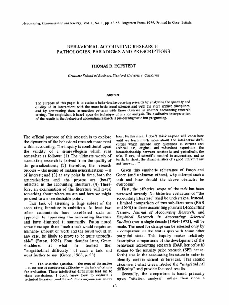 Behavioral Accounting Research Insights | PDF | Paradigm | Science
