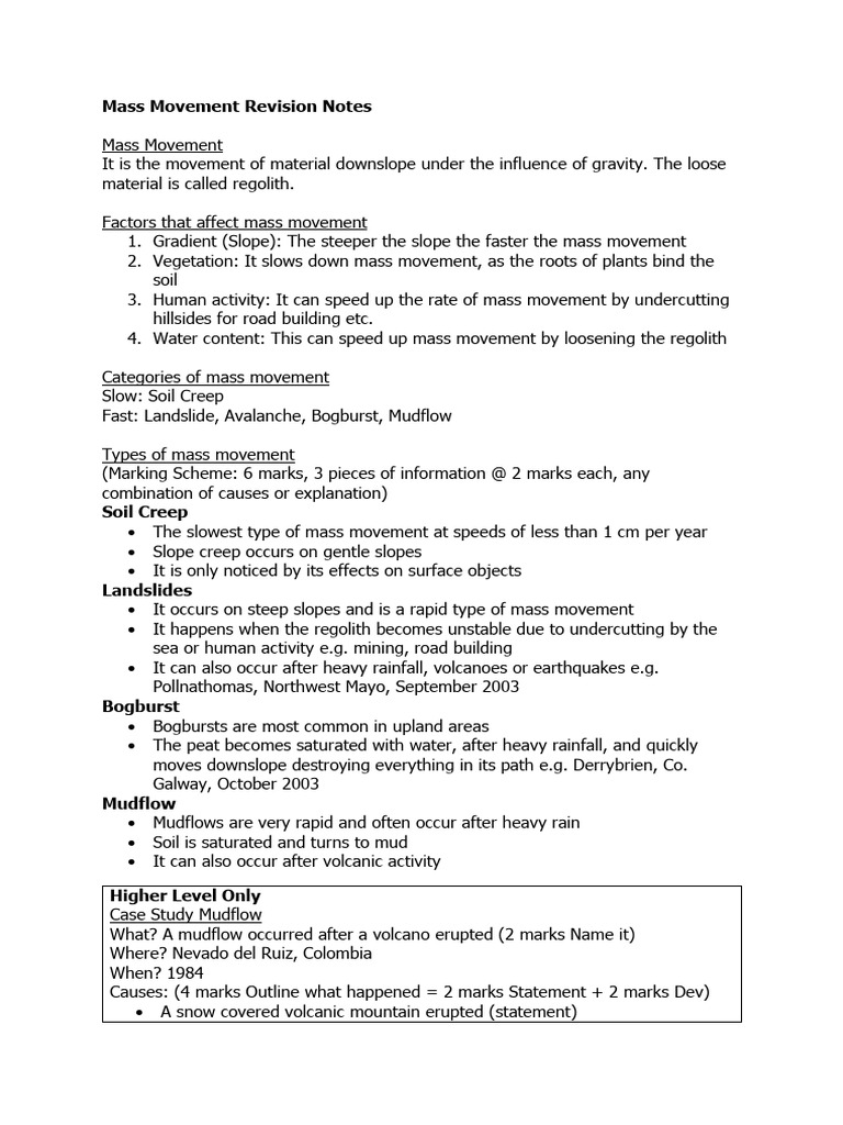 Mass Movement Revision Notes | PDF