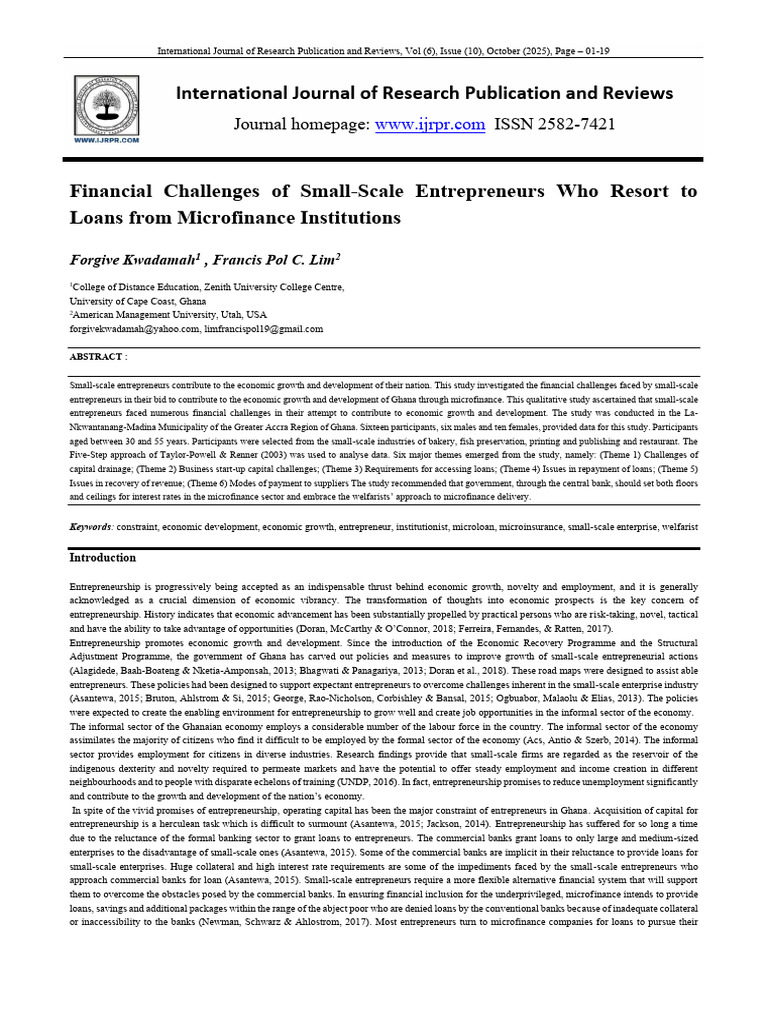 Financial Challenges of Small-Scale Entrepreneurs | PDF | Microfinance ...