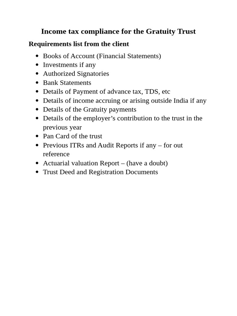 Gratuity Trust Income Tax Compliance Guide | PDF