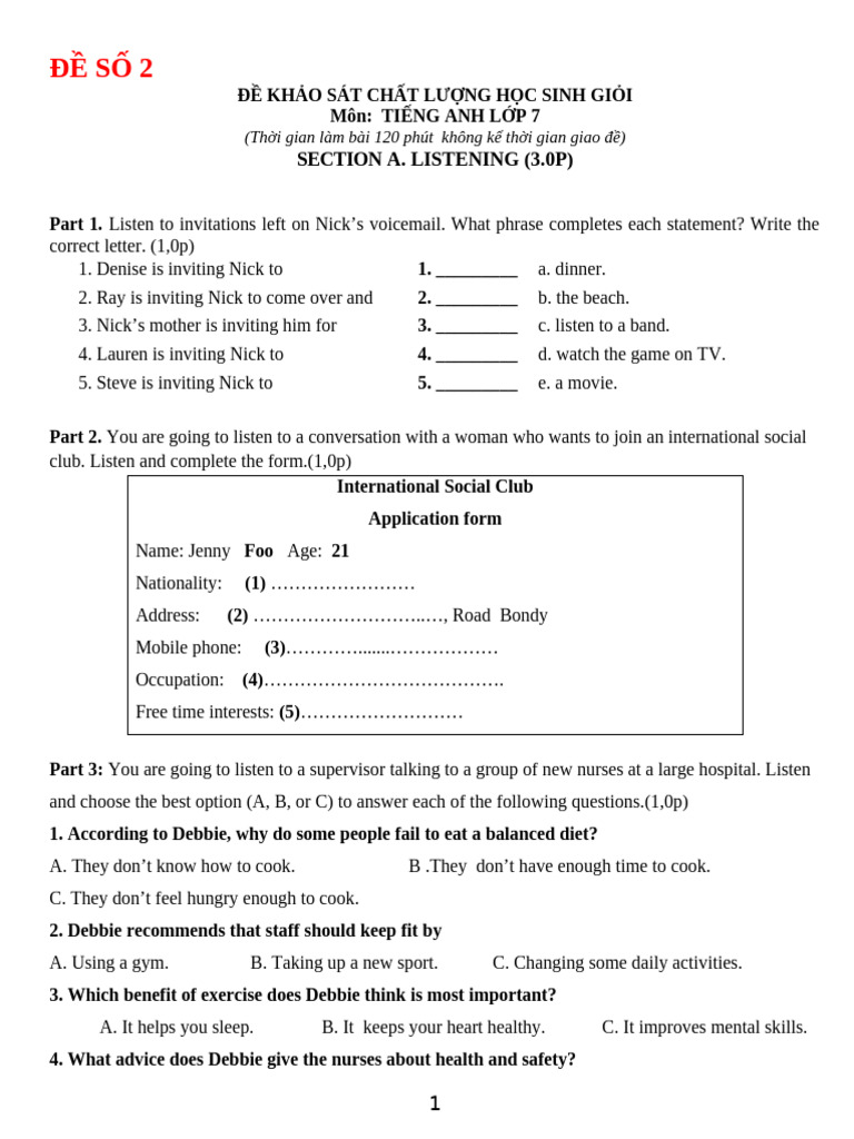 English Test for 7th Graders | PDF | Communication