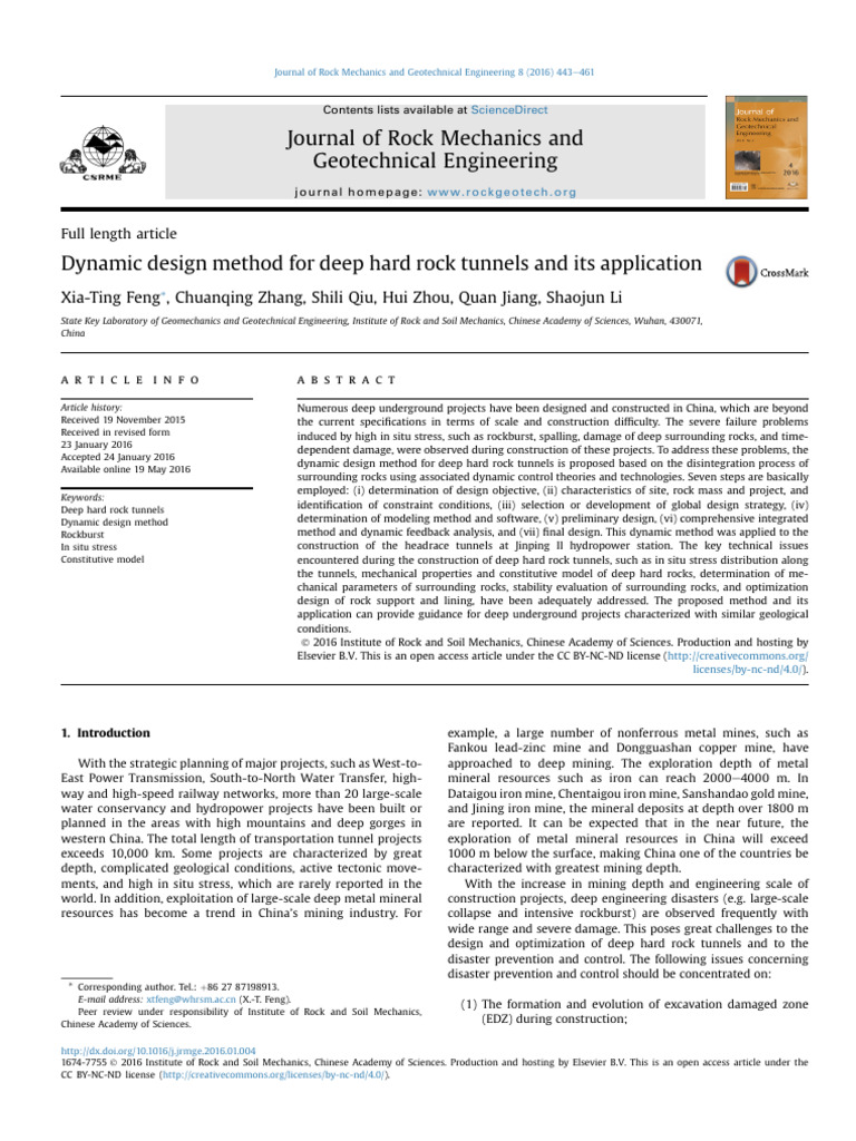 Dynamic Design Method for Deep Hard Rock 2016 Journal of Rock Mechanics ...