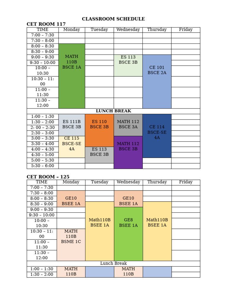 1-CET Room Schedule | PDF