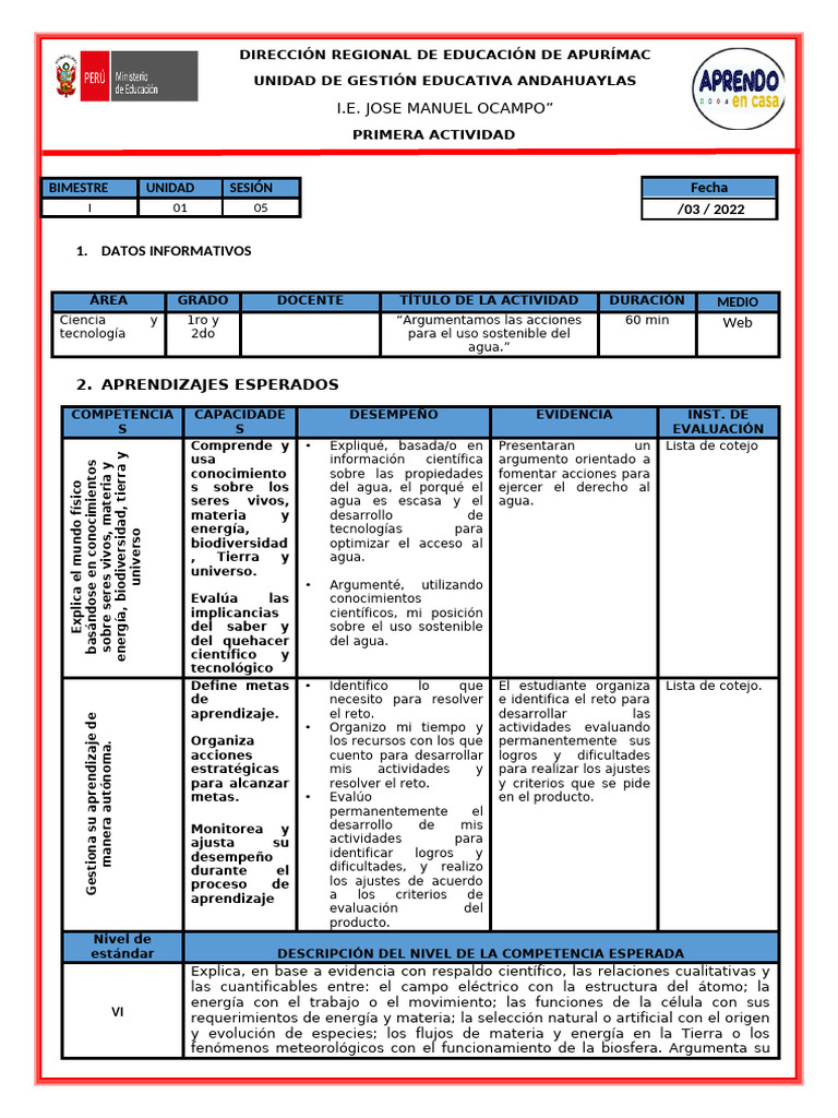 (1Y2) 1 SESIÓN DE CYT N° 5 | PDF | Agua | Sustentabilidad