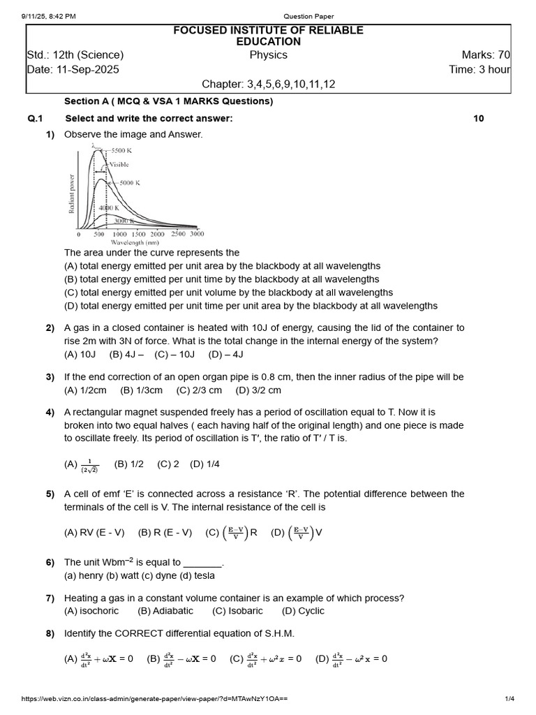 Sample Paper Physics | PDF | Inductor | Electric Current