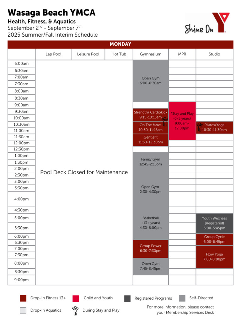 SummerFall Interim 2025 Schedule Wasaga Beach 1 | PDF | Ymca | Physical ...