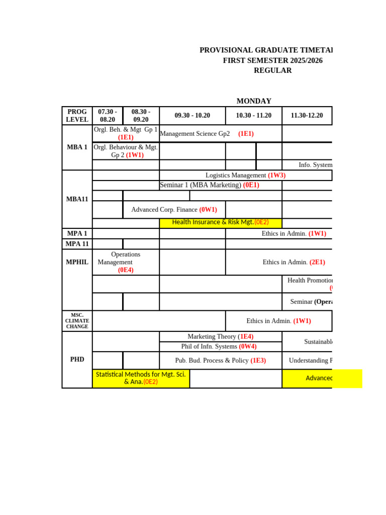 PROVISIONAL REGULAR LECTURE TIMETABLE FIRST SEMESTER 2025-2026 | PDF | Economies | Business