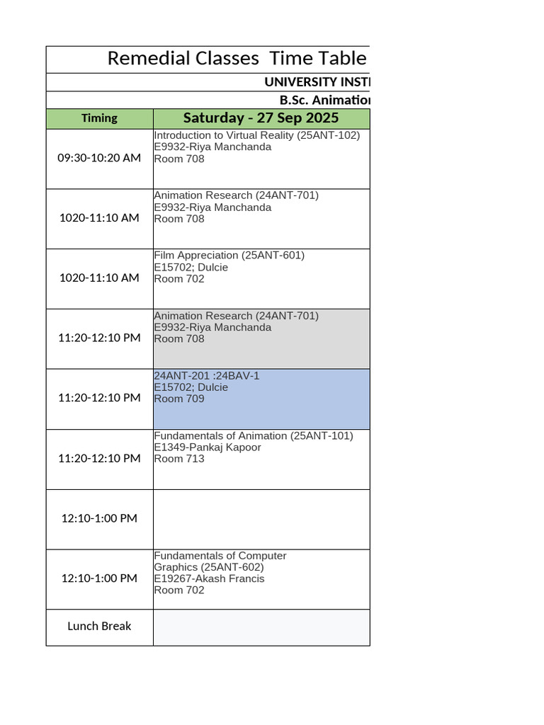 Time Table of Remedial Classes 2025 | PDF