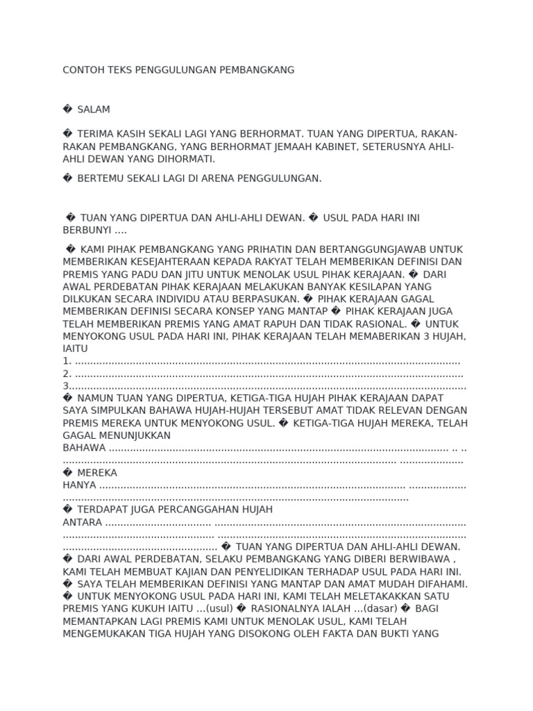 Contoh Teks Penggulungan Pembangkang | PDF